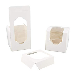 Spec101 Mini Cupcake Holders - 50 Pk Individual Cupcake Boxes with Inserts, 2.5 Inch To Go Cupcake Containers, White