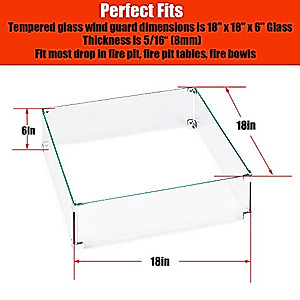 DONSIQIZZ 17.5 18 Inch Square Fire Pit Glass Wind Guard 18"x 18"x 6" Flame/Wind Guard for Fire Pit Burner Pans Outdoor Clear Tempered Glass Flame Shield for 28in & 32in Square Fire Table