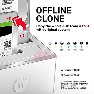 Unitek Aluminum USB 3.0 to SATA Dual Bay External Hard Drive Docking Station with UASP for 2.5 / 3.5-inch HDD SSD, Hard Drive Duplicator/Offline Clone Function (2 x 18TB Support)-Silver