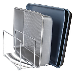 mDesign Metal Wire Organizer Rack for Kitchen Cabinet, Pantry, Shelves - Organizer Holder, 3 Slots for Skillets, Frying Pans, Lids, Cutting Boards, Vertical or Horizontal Placement - Chrome