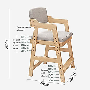 Adjustable Solid Wood Study Chair, Solid Wood Children Home Lift Dining Chair/Desk Chair, Children Height Control Chair for Home/Computer Desk/Study (Color : Grey)