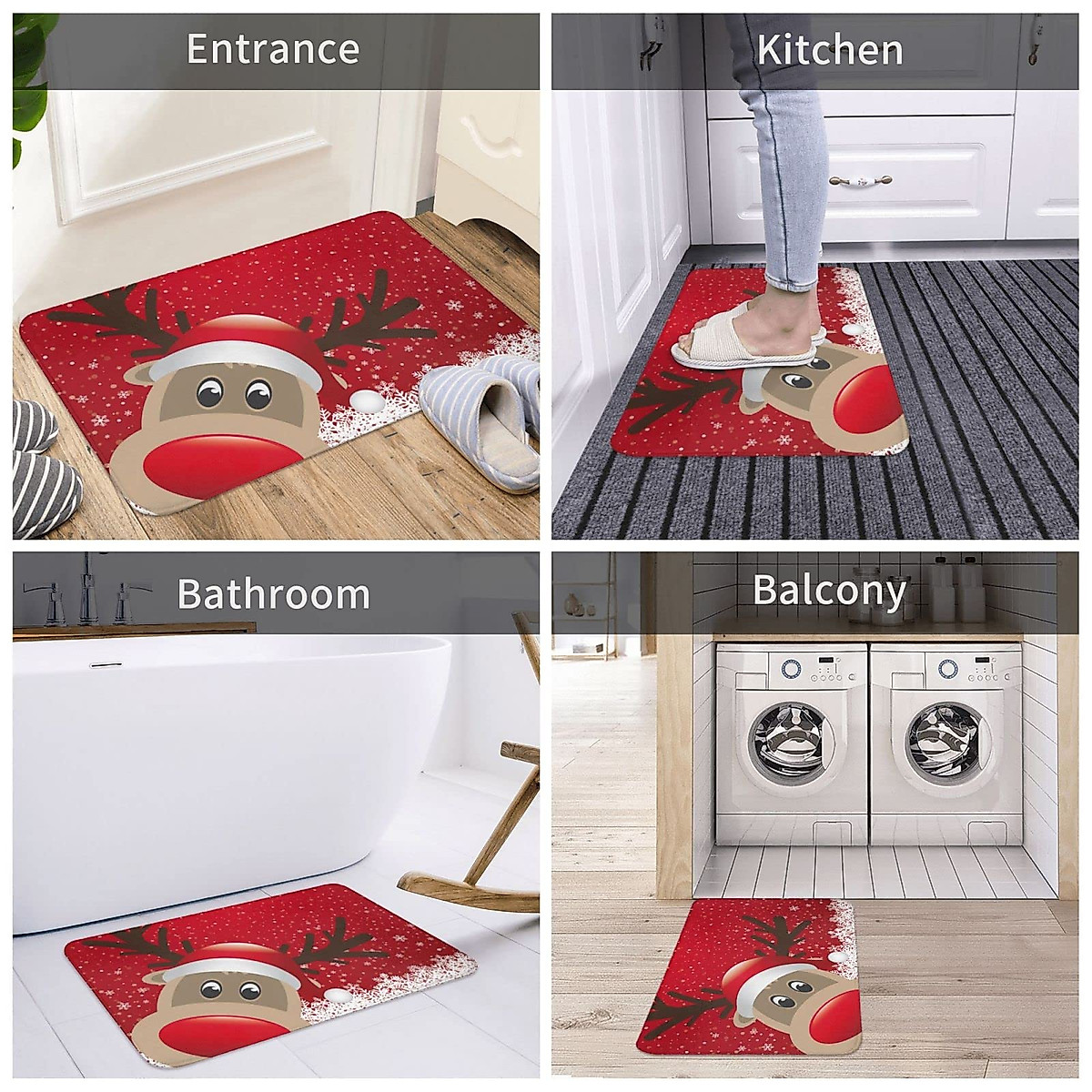 Door Mat 16 x 24 in Merry Christmas Cute Cartoon Elk Print Non-Slip Floor Mats Front Door Welcome Carpet for Indoor Outdoor