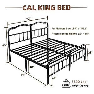EZBeds Cal King Bed Frame with Headboard and Footboard, 14 Inch High, Heavy Duty Bed Frame No Box Spring Needed, Easy Assembly, Noise-Free, Under Bed Storage, Black