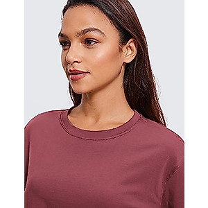 CRZ YOGA Women's Pima Cotton Workout Crop Tops Short Sleeve Yoga Shirts Casual Athletic Running T-Shirts Misty Merlot Small