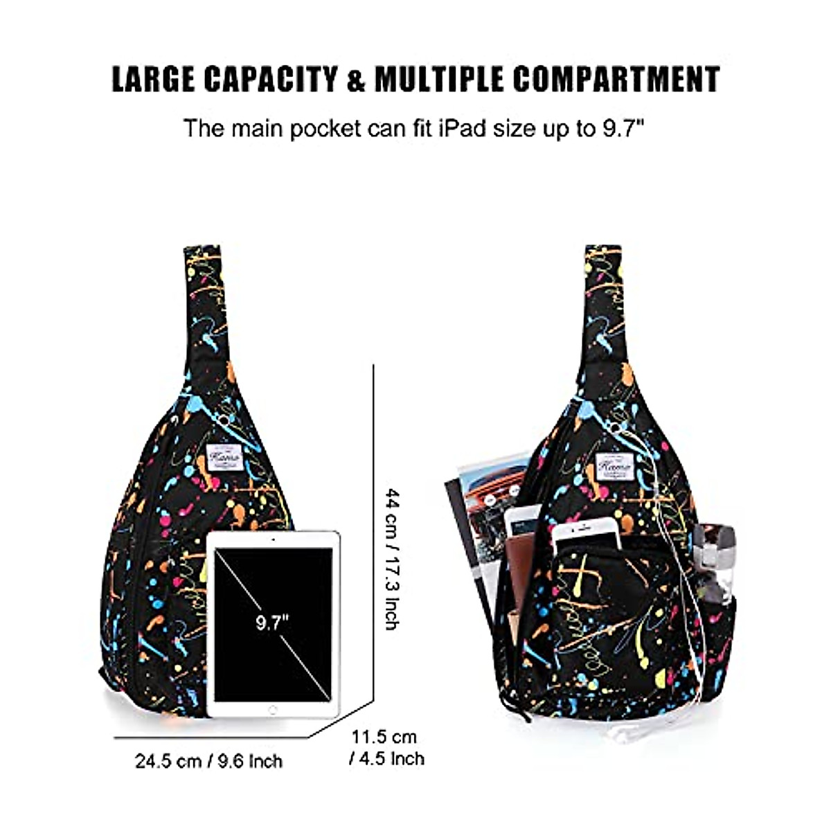 KAMO Sling Backpack Chest Shoulder Bag Crossbody Cycling Travel Hiking Daypack for Men Women Boys With Earphone Hole