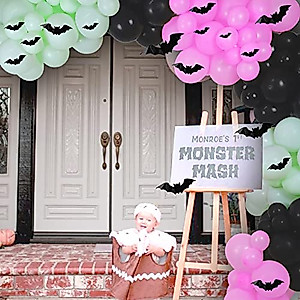 HPWF Green Black Pink Balloon Garland Arch Kit-140Pcs Halloween Balloon Garland With Fake Spiders Bat Stickers for Halloween Wedding Girl Baby Shower Little Boo Party Decorations …
