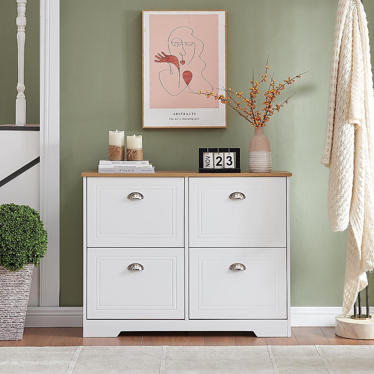 Alaxgumrol Shoe Storage Cabinet with 4 Flip Drawers - 40.2" Slim Shoe Cabinet for Entryway, Freestanding Shoe Cabinet with Adjustable Shelf & Anti-Tipping, Hidden Shoe Cabinet for Foyer, Hallway