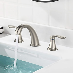 Bathroom Sink Faucet, Faucet for Bathroom Sink, Widespread Brushed Nickel Bathroom Faucet 3 Hole with Stainless Steel Pop Up Drain and cUPC Lead-Free Hose - (Brushed Nickel 2 Packs)