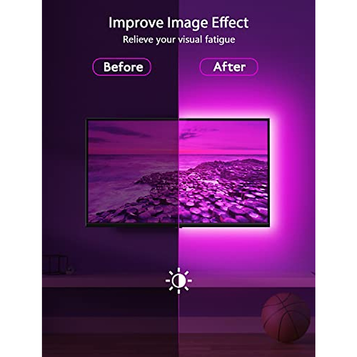 MATICOD LED 9.84ft RGB Strip Lights for TV Behind, USB for 32-43in TV, Bluetooth APP Remote Control Music Sync TV Backlight for Gaming Room