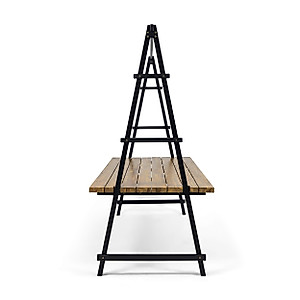 GDFStudio Outdoor Acacia Wood 88.5" Dining Table with Iron Plant Hanger, Finish and Black