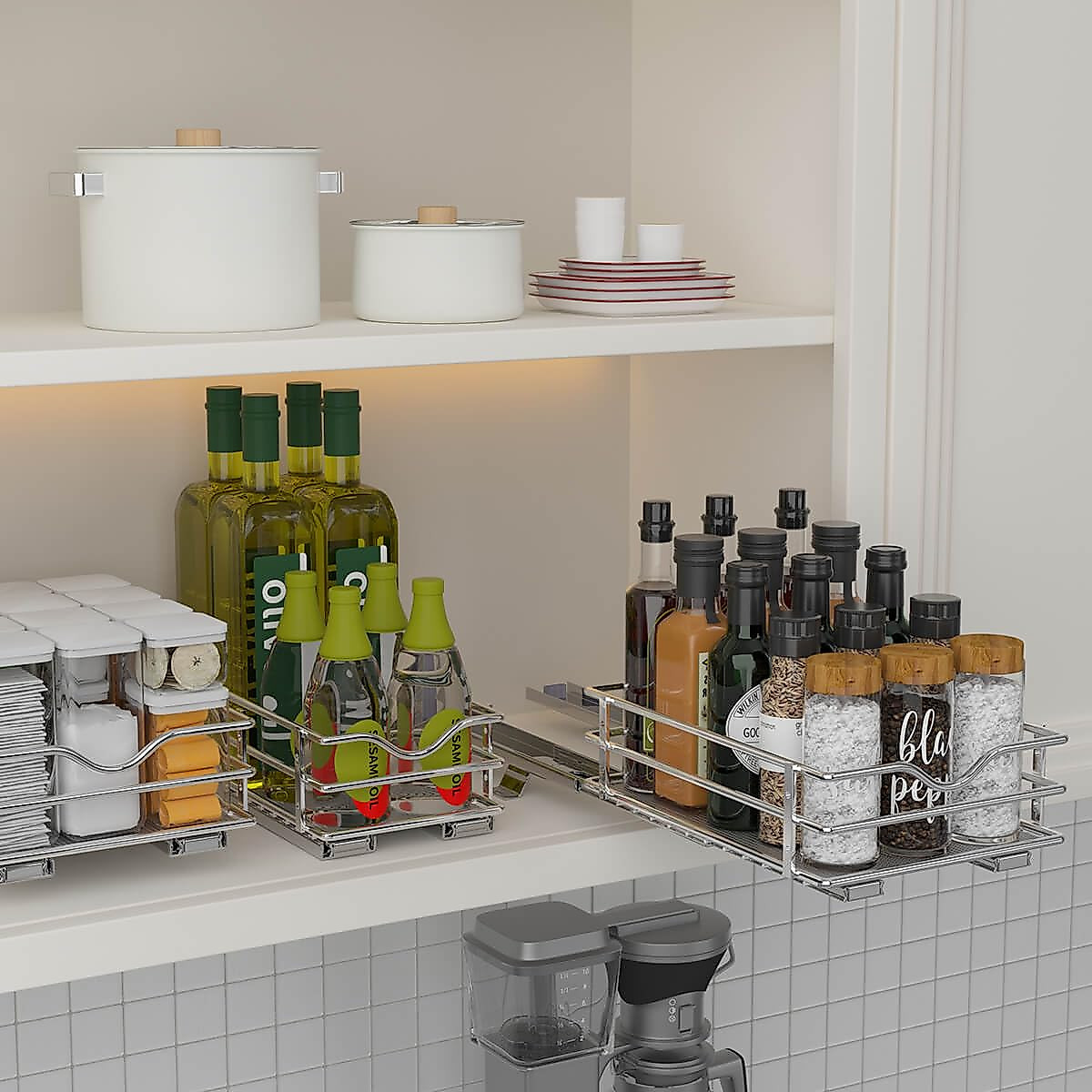 OCG Pull Out Spice Rack Organizer（6.3" W x 10.4" D） for Cabinet, Slide Out Seasoning Organizer Fits Spices, Sauces, Cans etc