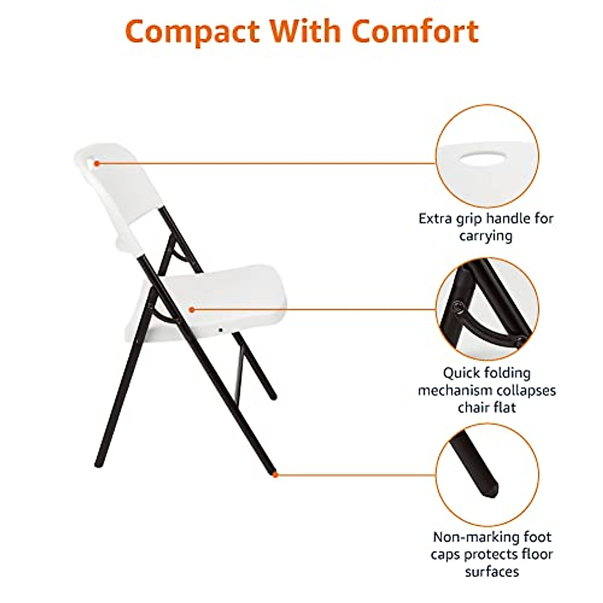 Amazon Basics Folding Plastic Chair, 350-Pound Capacity, White, 2-Pack