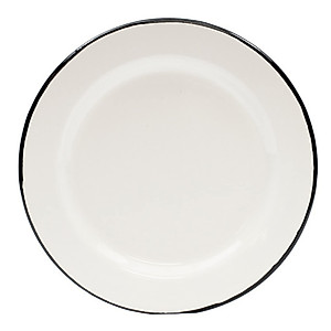Tablecraft Enamelware Collection Black Rim Solid White Enamel Dinner Plate, Dinnerware for Camping, Farmhouse, Home & Restaurant, Porcelain over Steel Classic, Vintage, Boho, Retro, 10"