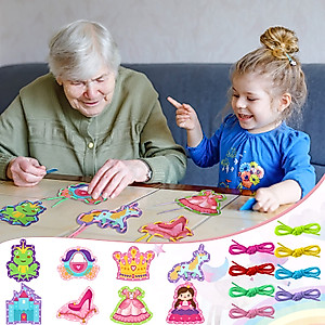 Zonon 8 Pieces Kids Lacing Cards Sewing Cards in 8 Patterns Lacing Games for Developing Imagination Education Supplies Children Sewing Game Favors (Princess, Castle Style)