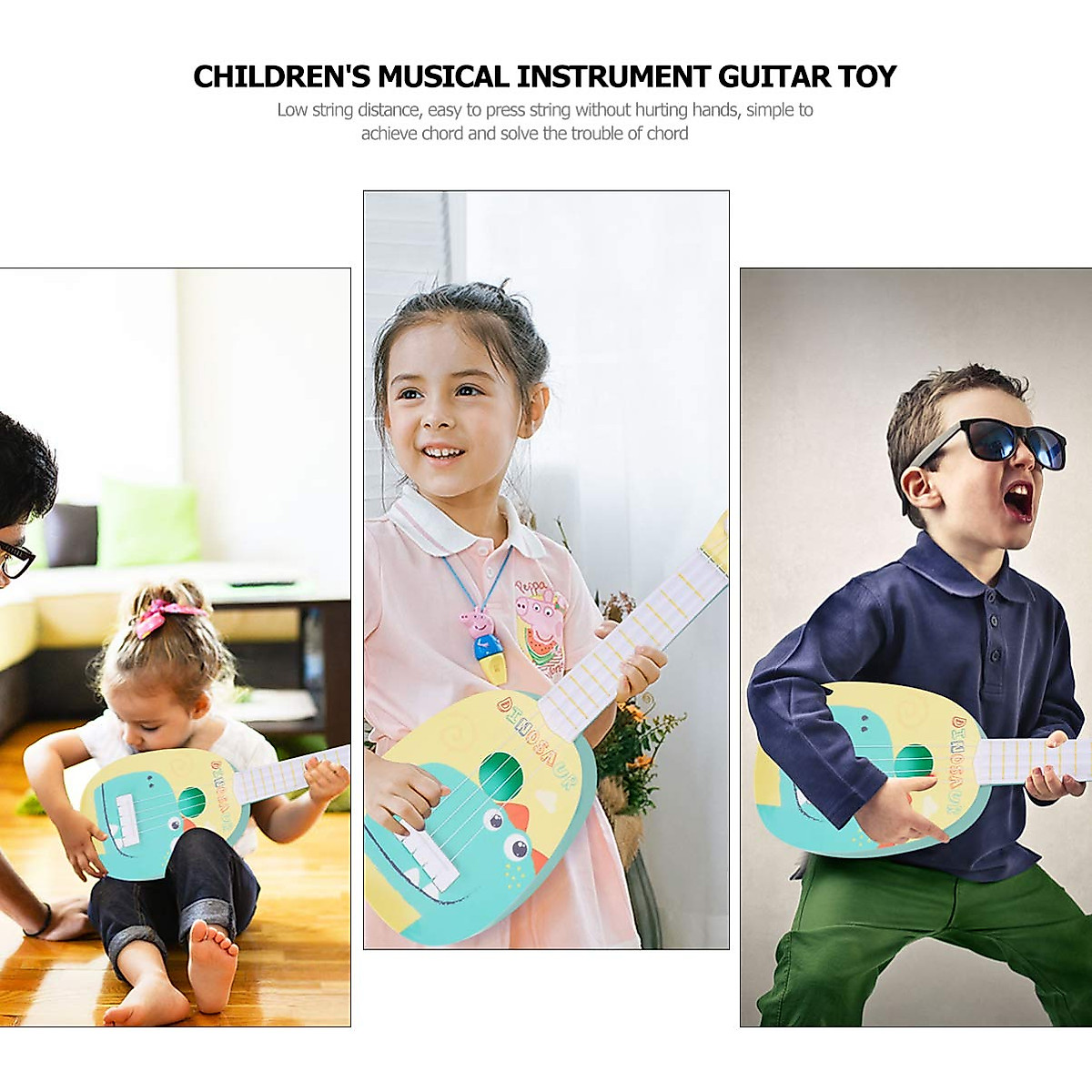 Generic 15 Inch Guitar Toy Ukulele Toy 4 Strings Early Educational Instruments Dinosaur Musical Gift Musical Instruments Toys for Kids Toddlers Year of 3+