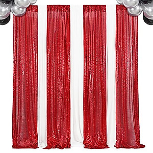 Red Sequin Backdrop Curtains,2ft x 8ft Sequin Photography Backdrop Curtain 2 Panels for Party Decoration, Red