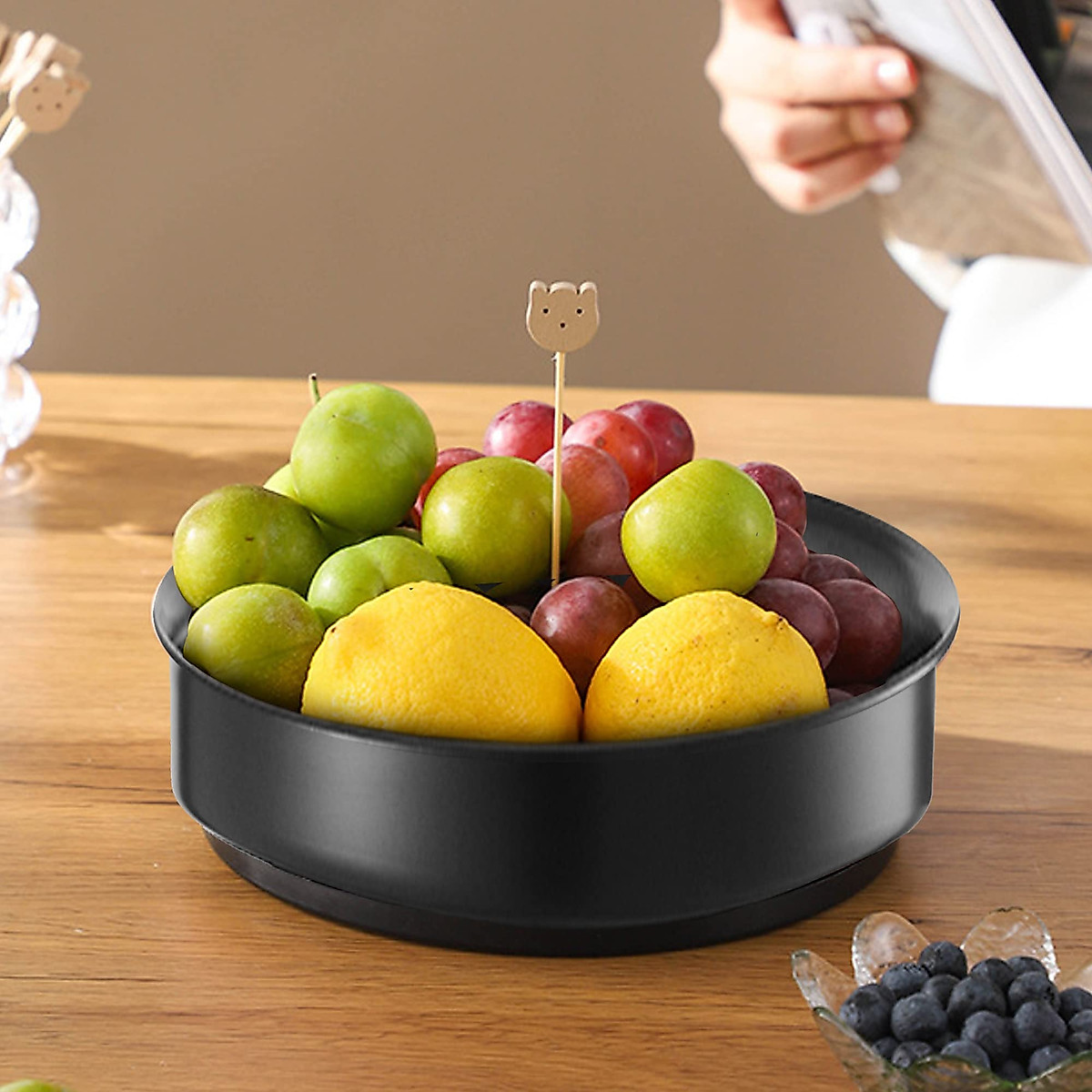 Large Lazy Susan Turntable Organizer 12-Inch, Rotating Spice Rack for Kitchen Cabinet Table Countertop Refrigerator Pantry, Steel (Black)