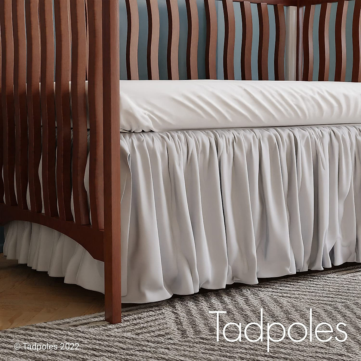 Tadpoles Dust Ruffle Crib Skirt | 28" x 52" with a 14" Drop | Made of 100% Softly Brushed Microfiber Polyester | Easy to Care for | Soft, Smooth, Breathable & Durable | Ideal for Babies | Grey