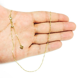 Jewelry Affairs 14k Yellow Real Gold Adjustable Cable Chain Necklace, 0.9mm, 22"