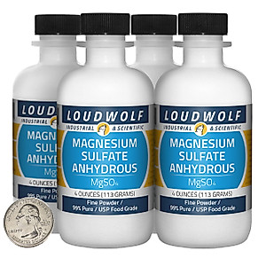 Magnesium Sulfate Anhydrous / 1 Pound / 4 Bottles / 99% Pure USP Food Grade/Fine Powder