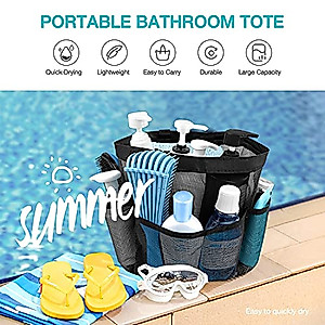 Mesh Shower Caddy Basket with 8 Storage Pockets, Portable Shower Tote Bag Hanging Swimming Pool, Toiletry Bathroom Organizer for College Dorm Room Essentials for Girls and Boys (1, Black)