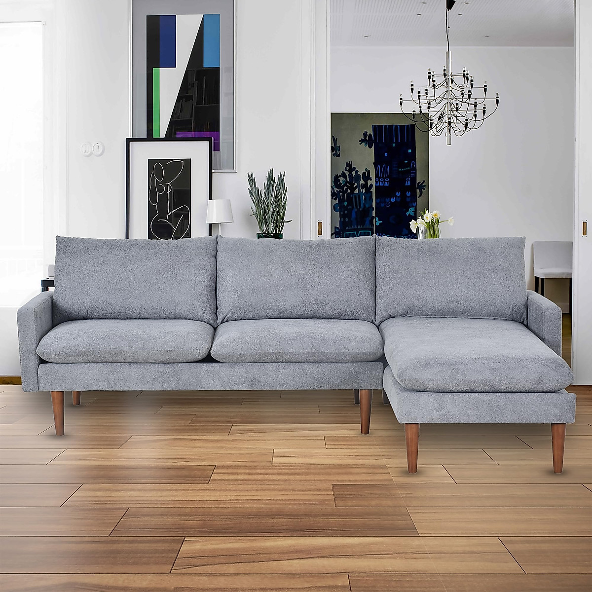 ROCKINGRUN 86" L-Shaped Sectional Sofa - 3-Seater Convertible Sectional Sofa Couch with Velvet Fabric - Small Sectional Sofa with Chaise for Living Room,Apartments