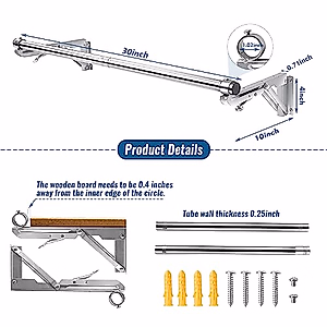 Foldable Wall Mounted Clothes Rack-30'' Long Rod&2 Thick Bases,Stainless Steel,Multi-Purpose for Space-Saving Garment Rack/Clothes Drying Rack/Clothes Hanger,Detachable and Top Shelf Room Reserved