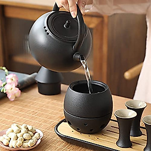TEANAGOO Traditional Japanese Sake Set, Sake Carafe(6 Oz) with 6 Sake Cups (0.9 Oz) for Hot or Cold Japanese Soju Liquor with Serving Bambo Tray Gift Sets 10pcs/Set. Saki Sets Traditional Carafe Set…