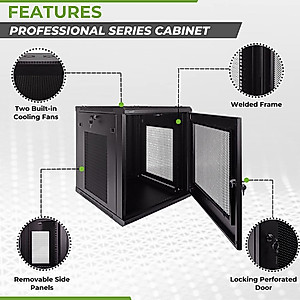 NavePoint 12U Server Rack Enclosure - 23.6” Deep, 12U Wall Mount Network Cabinet with Locking Perforated Door, 19” IT Equipment Compatible, 12U Network Rack, Removable Side Panels, Black