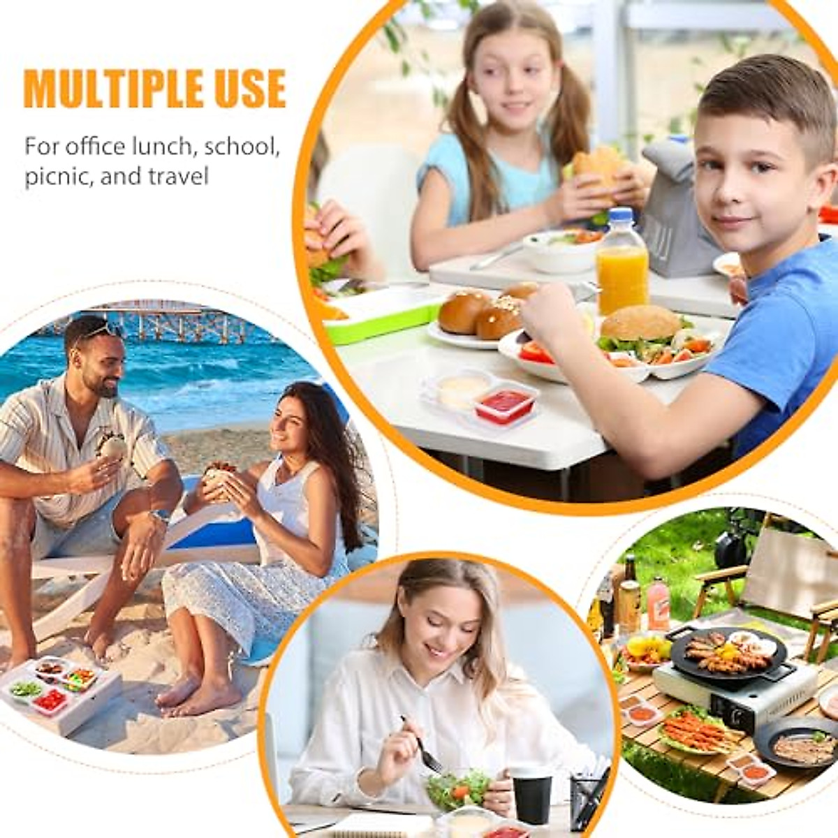 50 Pack Double Compartment Condiment Containers with Lids, Disposable 2 Compartment Snack Containers, Small Plastic to go Cups for Sauce Dressing Dip, Reusable Mini Snack Pack Container, 60+70ml