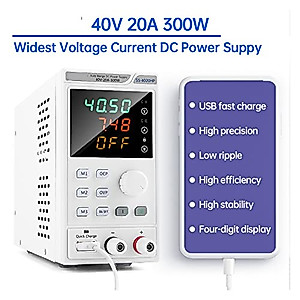 DC Power Supply, Variable DC Power Supply with Memory Function 40A 20V 300W Lab Programmable Laboratory Bench Power Supply Source Adjustable,Electroplating DIY(SS-4020HP)