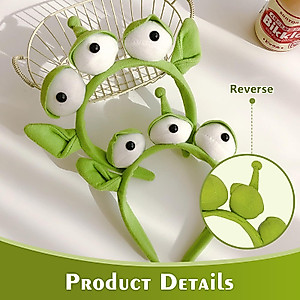 BeyLi 2 Pcs Three Eyes Alien Monster Headband or Clown Caterpillar Headband Plush Stretchy Cute Headband Headwear for Theme Party,Cosplay,Girls,Kids and Women (Green Three Eyes Alien)