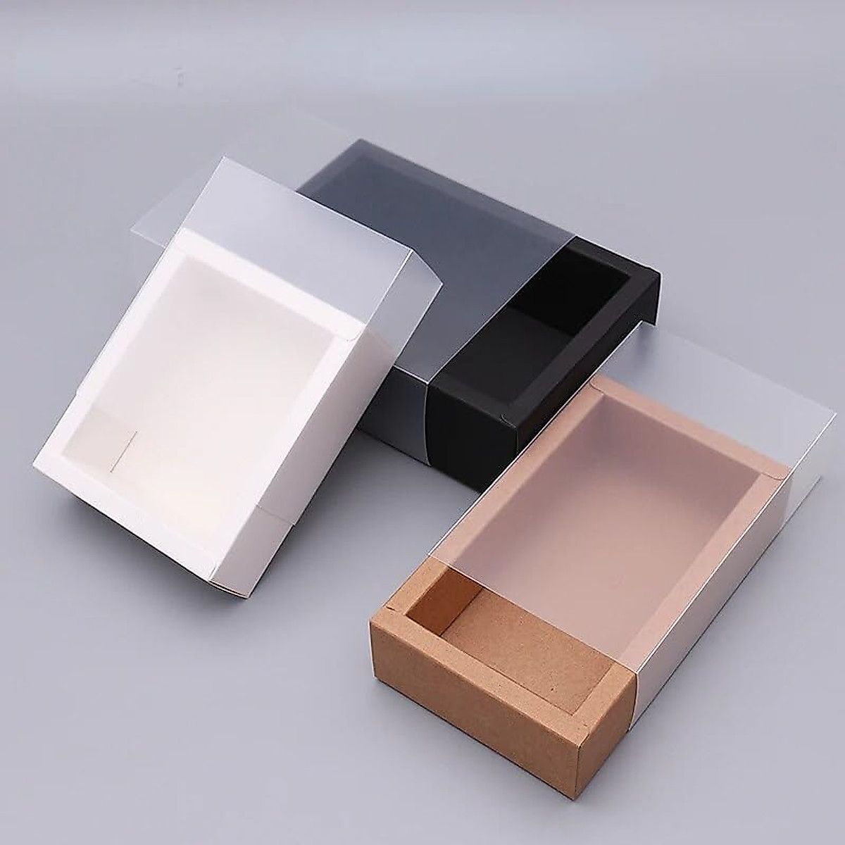 MODADA Gift Bags 10Pcs Good Kraft Paper Gift Packing Box Wedding Party Cookie Candy Cake Boxes With Clear PVC Window Delicate Drawer Display (Color : A, Size : 10PCS_15X8X4CM)