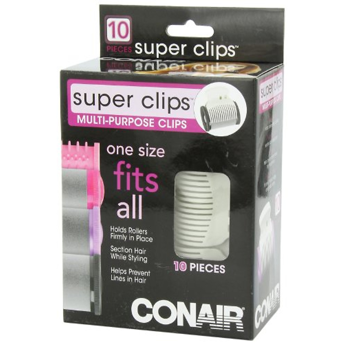 Conair Hot Roller Super Clips, White, Set of 10
