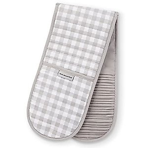 KitchenAid Gingham Casserole Mitt Single Pack, Matte Grey, 35"x7.5"
