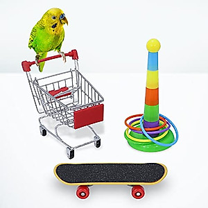 Wontee Bird Toys Mini Shopping Cart Skateboard Ring Toy for Playing and Training of Budgies Cockatiels Caique Quaker Parrot Conures (3 Pack)