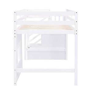 Harper & Bright Designs Low Loft Bed with Stairs, Twin Bed Frame for Kids with Storage, White