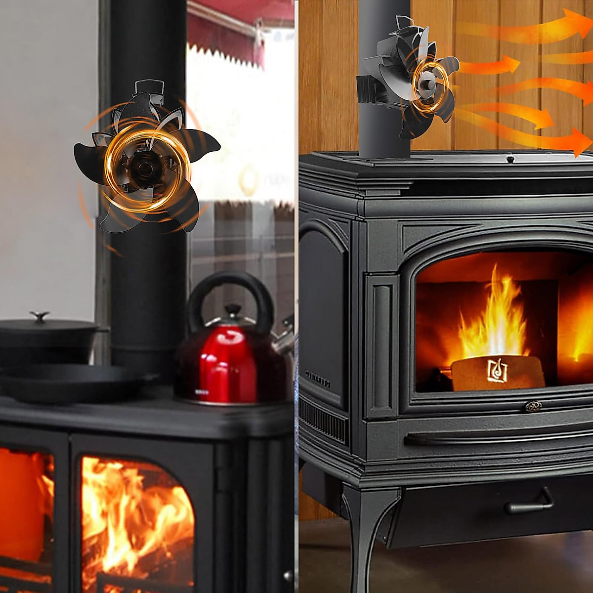 KSIEE Heat Powered Stove Fan, Heat Powered Stove Fan, 5 Blade, Eco Thermoelectric Fan Non Electric Wood Burning Stove Fan for Fireplace Wood