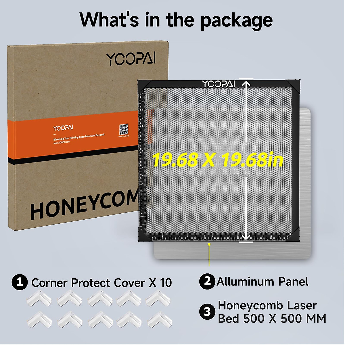 YOOPAI Honeycomb Laser Bed 500x500mm Honeycomb Working Table with Aluminum Panel for Laser Cutter Engraver Accessories, Desktop Protection, Fast Heat and Smoke Dissipation 19.7"x19.7"