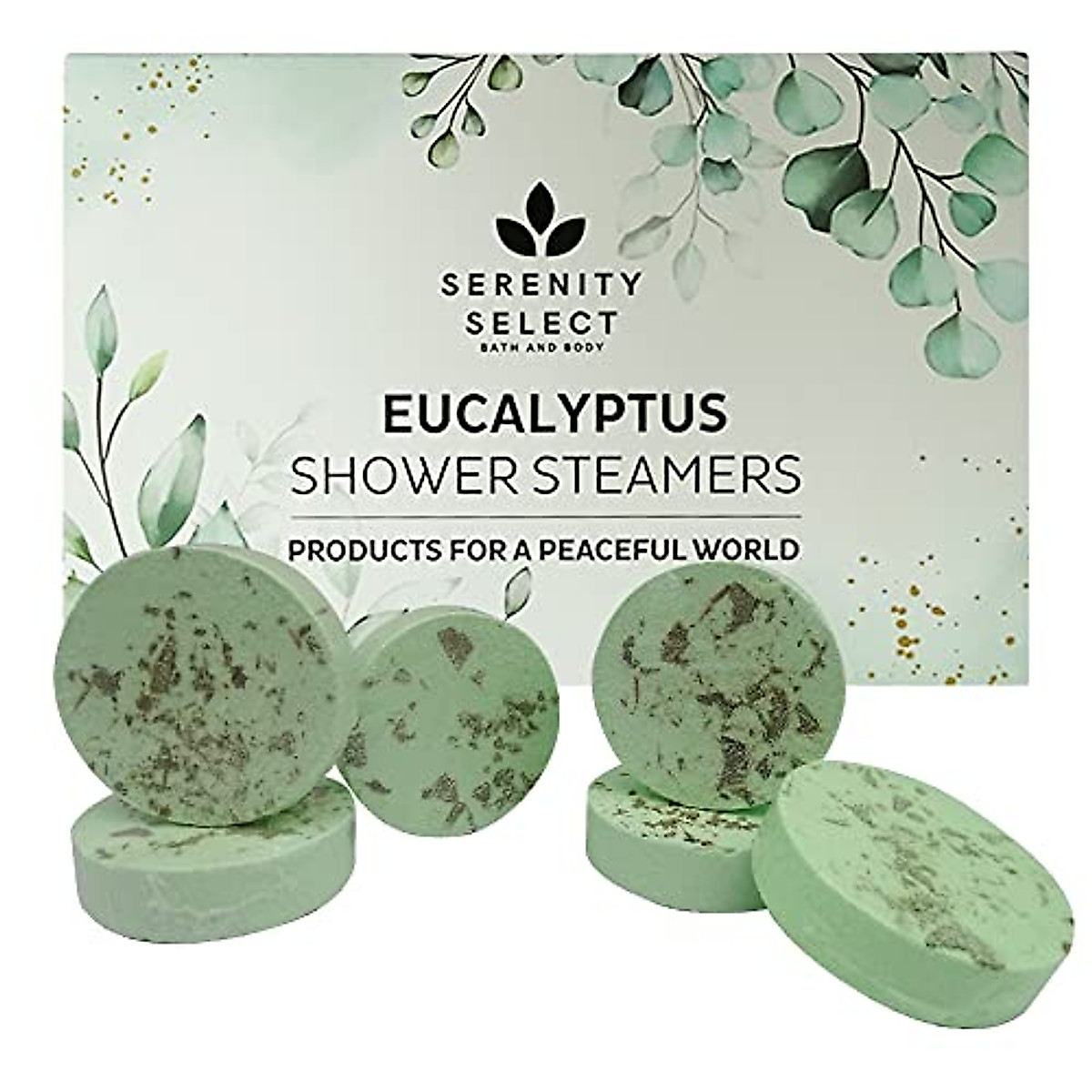 Serenity Select Eucalyptus Shower Steamers Organic Aromatherapy Shower Bombs with Essential Oil 6 Shower Vapor Tablets for Stress Relief & Relaxation. Great Stocking Stuffer for Christmas Hanukkah