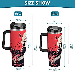 Flradish 30oz Tumbler with Handle, Skeleton Rock Stainless Steel Tumbler with Lid and Straws Double Wall Vacuum Insulated Leakproof Coffee Travel Mug