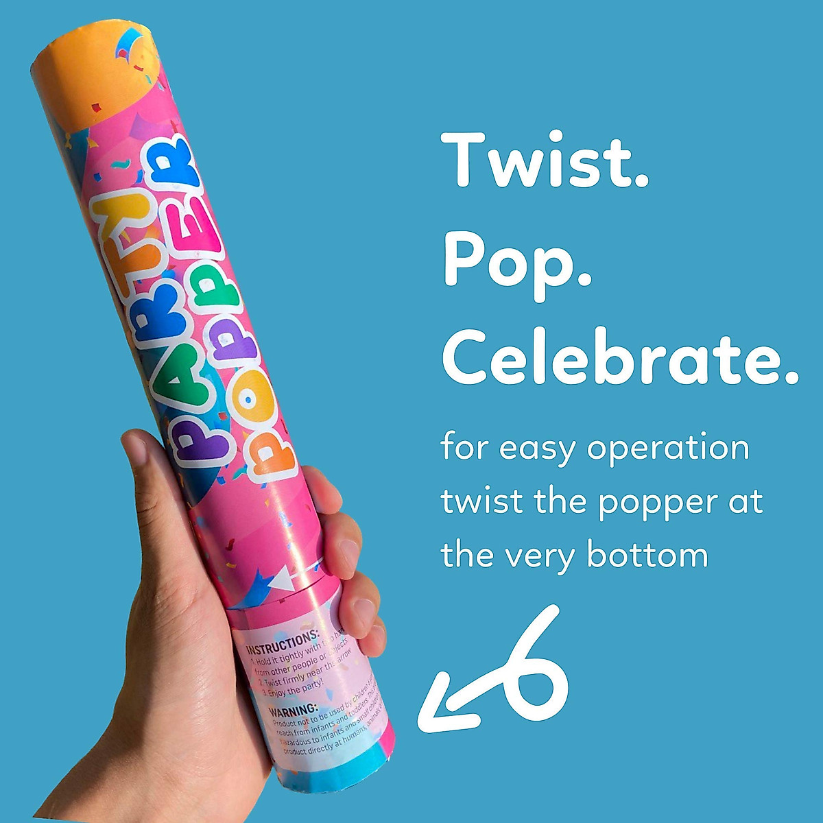 12 Pack Confetti Cannon Confetti Poppers | Shiny Multicolor | TUR Party Supplies | Launches Up to 25ft | Giant (12 in) | Party Poppers for New Years Eve, Christmas, Graduation, Birthdays, Weddings