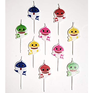 10 Count Special Cake Candles Topper with Holder for Wedding Party Birthday Valentine's Day Cake Decoration, Perfect Wish Gift for Kid and Adult (Baby Shark)