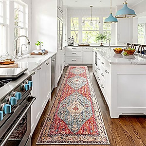 EARTHALL Boho Rug 2.6x10 Washable Persian Distressed Tribal Entry Throw Area Rug Faux Wool Soft Fuzzy Rugs Non-Slip Low-Pile Indoor Accent Rug for Front Entrance Kitchen Living Room