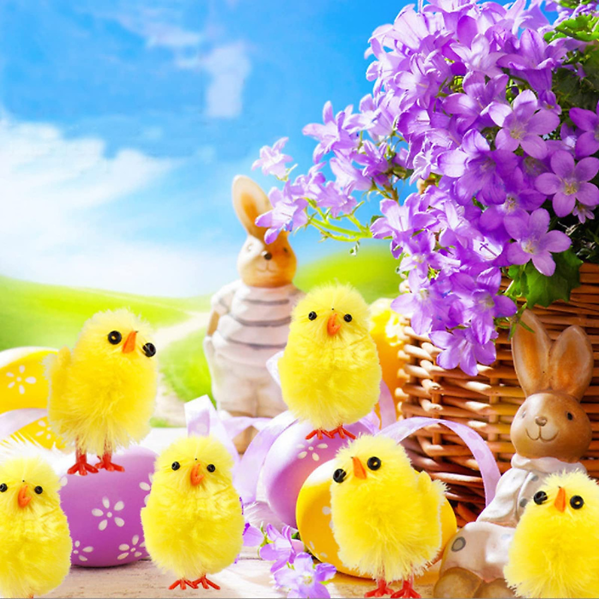 Peohud 60PCS Easter Chicks, Mini Yellow Chicks Easter Hunt Decorations for Kids Party Favors, Easter Basket Stuffers