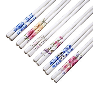 6 Pairs Ceramic Chopsticks, 9.7" Reusable Chinese Chopsticks Dishwasher Safe(6 Pairs Different Patterns)