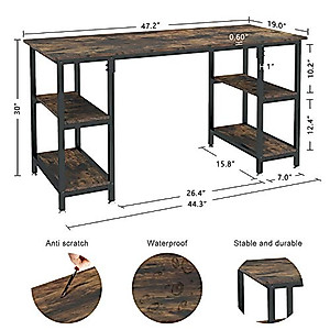 YOLEO Computer Desk with Shelves - 47.2" Student Study Desk for Home Office, Modern Sturdy Table Office Desk with 4 Tier Storage Shelves for Small Spaces, Rustic Brown