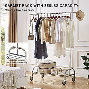 LiaMeE Heavy Duty Clothing Racks for Hanging Clothes, Adjustable Rolling Commercial Garment Rail on Wheels, Free Standing Standard Rod & Shelf for Wardrobe Organization, Chrome Plated