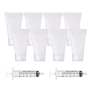 BENECREAT 30 Pack 0.5oz Clear Empty Tubes with Plastic Syringes Clear Squeezable Cosmetic Containers Refillable Plastic Tubes for Shampoo Facial Cleanser Makeup Sample
