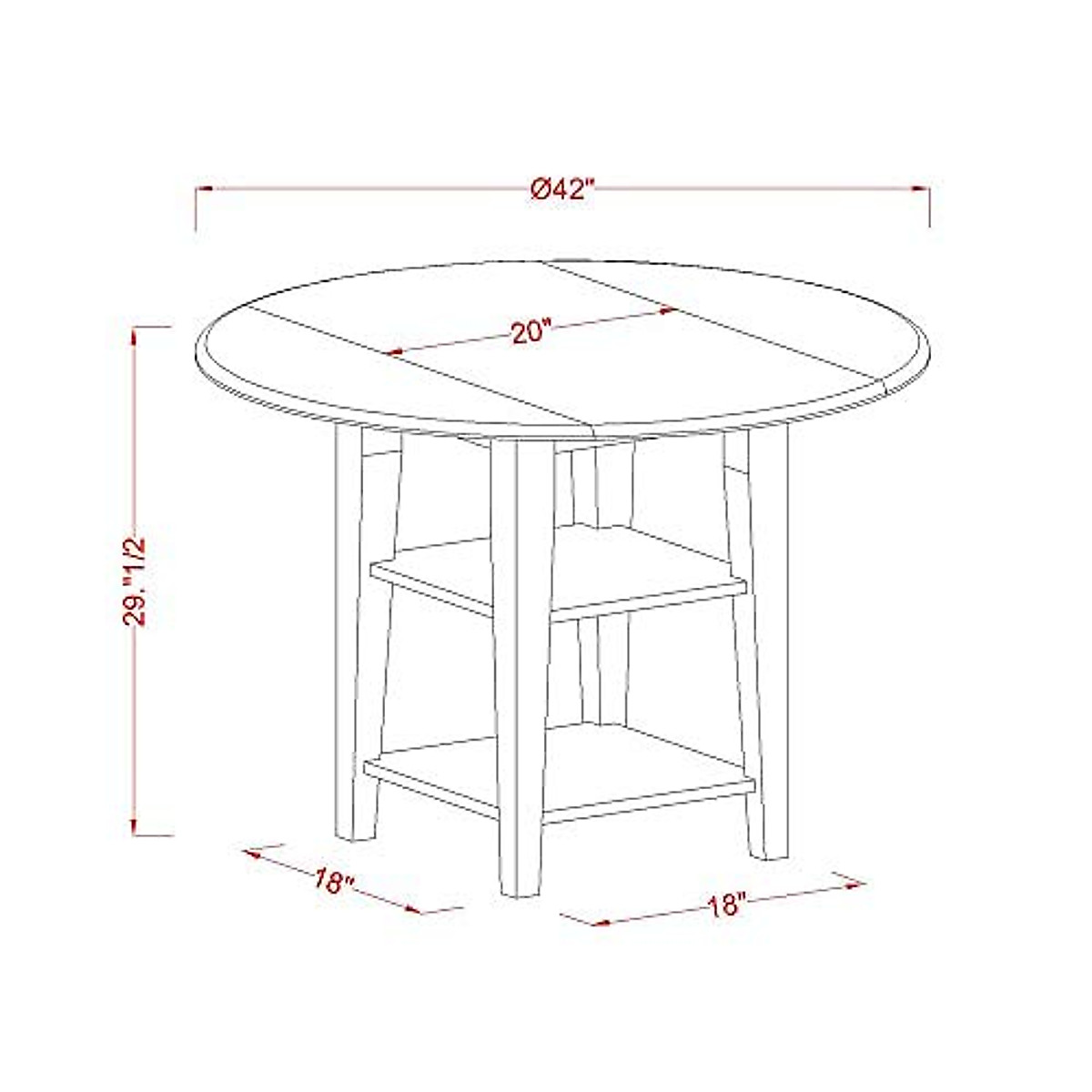 East West Furniture SUAD5-LWH-LC 5 Piece Dining Room Furniture Set Includes a Round Kitchen Table with Dropleaf & Shelves and 4 Faux Leather Upholstered Chairs, 42x42 Inch, Linen White